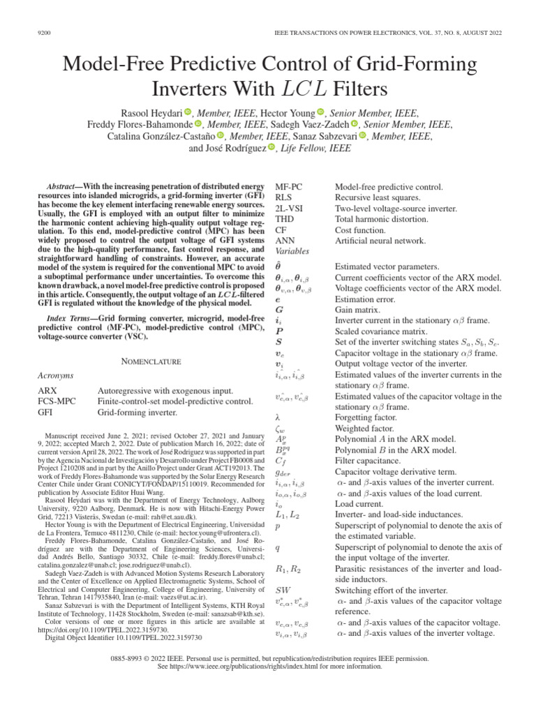 Model-Free Predictive Control of Grid-Forming Inverters With LCL Filters | PDF | Power Inverter ...