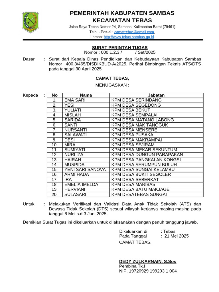 Surat Tugas KPM Ats Dts 2025 | PDF