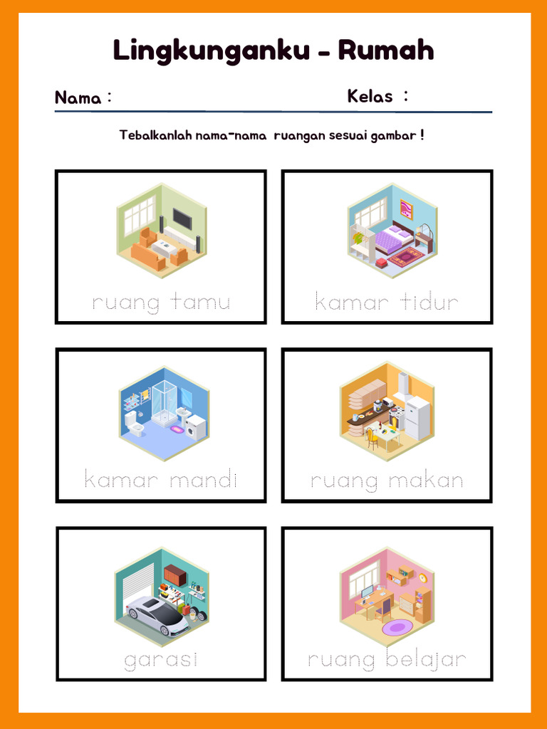 Lembar Kerja TK Tema Lingkunganku-Rumah Jingga Sederhana | PDF