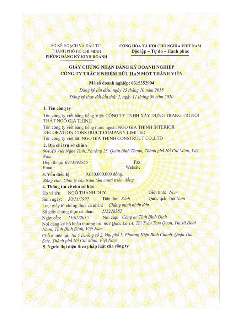 Giay DKKD Ngo Gia Thinh | PDF