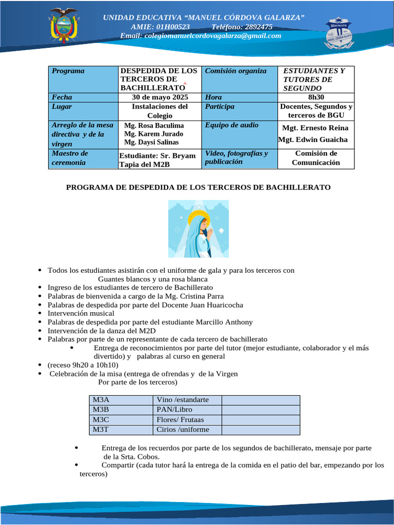 Programa de Despedida | PDF
