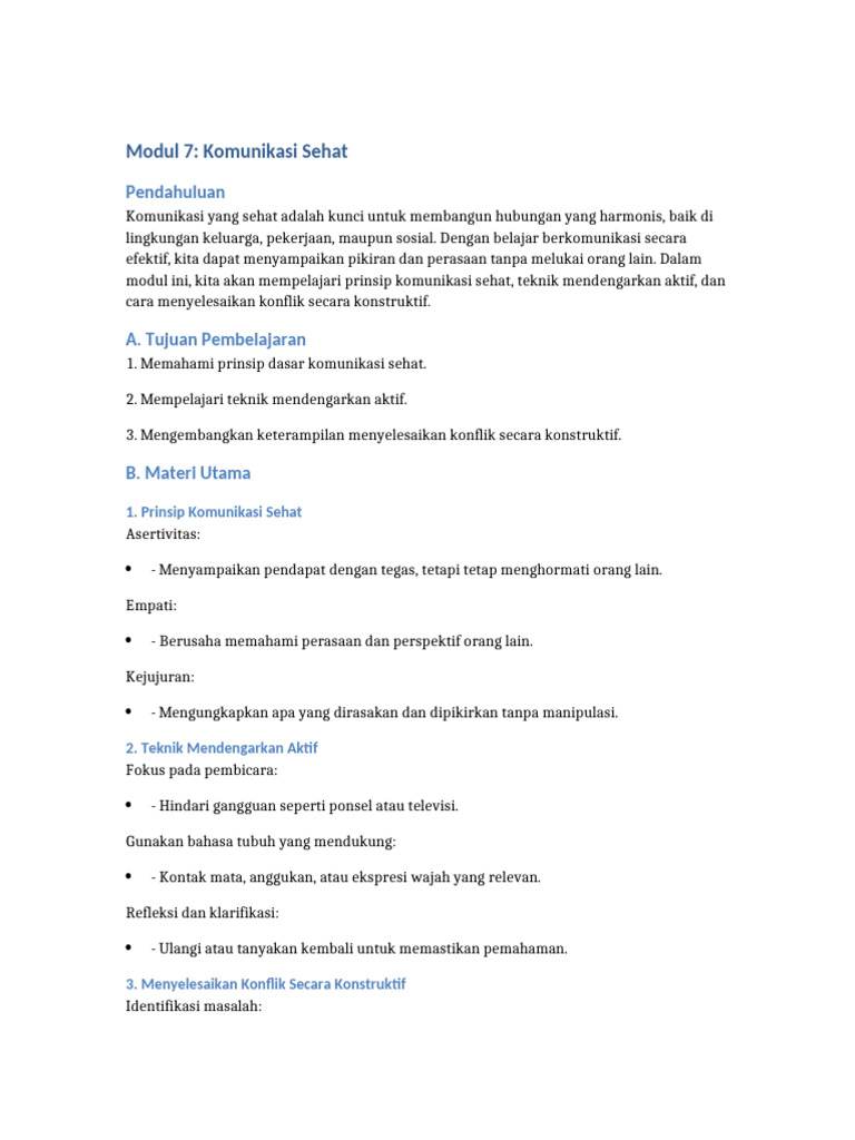 Modul 7 Komunikasi Sehat | PDF