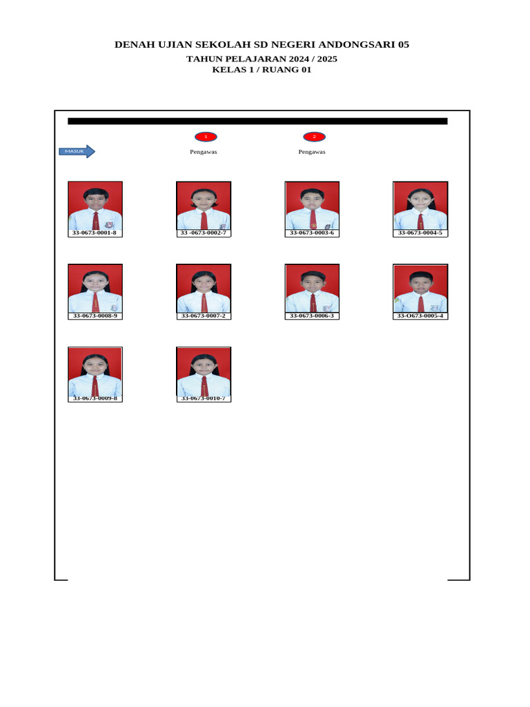 Denah Tempat Duduk Ujian Sekolah 2025 | PDF