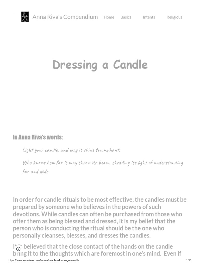 Anna Riva's Compendium - Dressing A Candle | PDF | Anointing | Candle