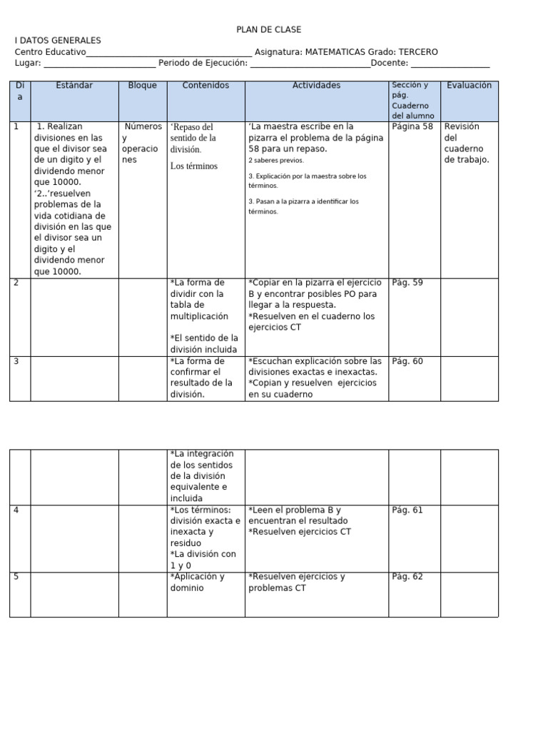 Plan de Mate Tercero | PDF | División (Matemáticas) | Rectángulo
