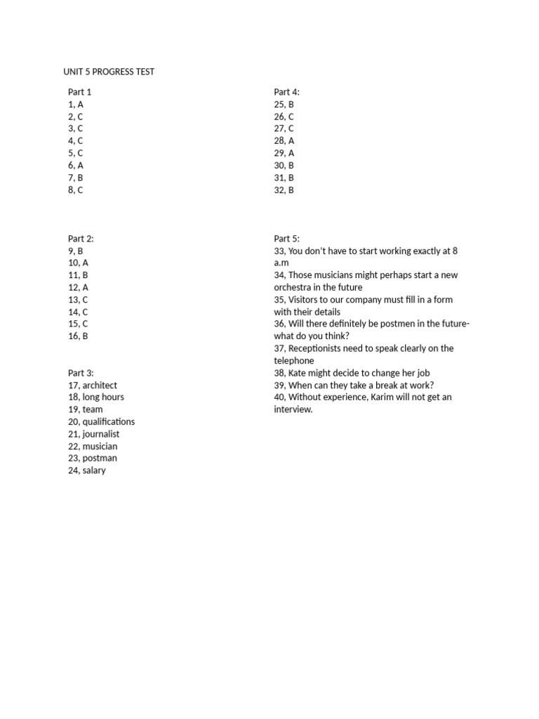 Unit 5 Progress Test | PDF
