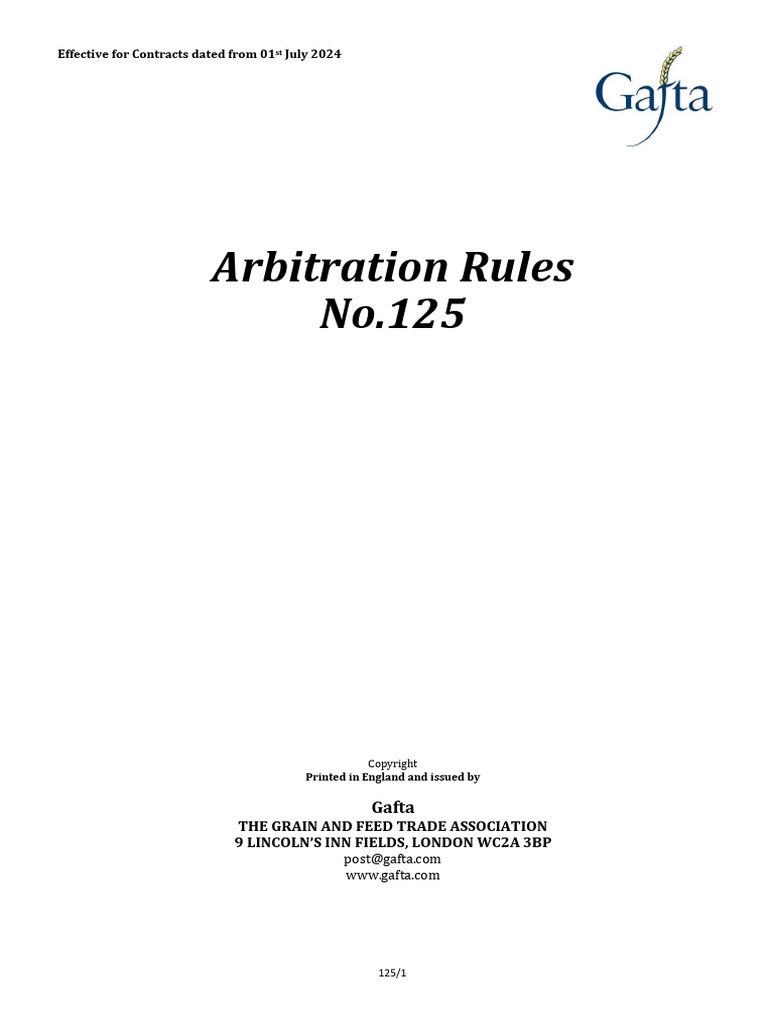 Gafta Rule No.125 | PDF | Arbitral Tribunal | Arbitration