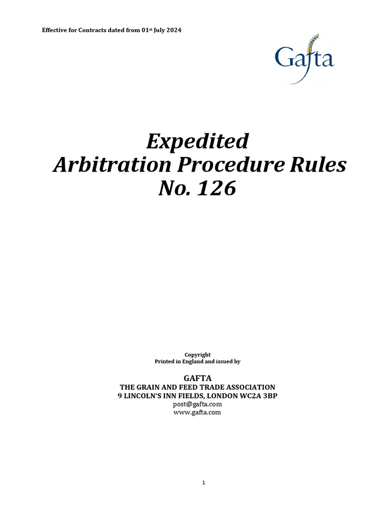 GAFTA Expedited Arbitration Rules 126 | PDF | Arbitral Tribunal ...