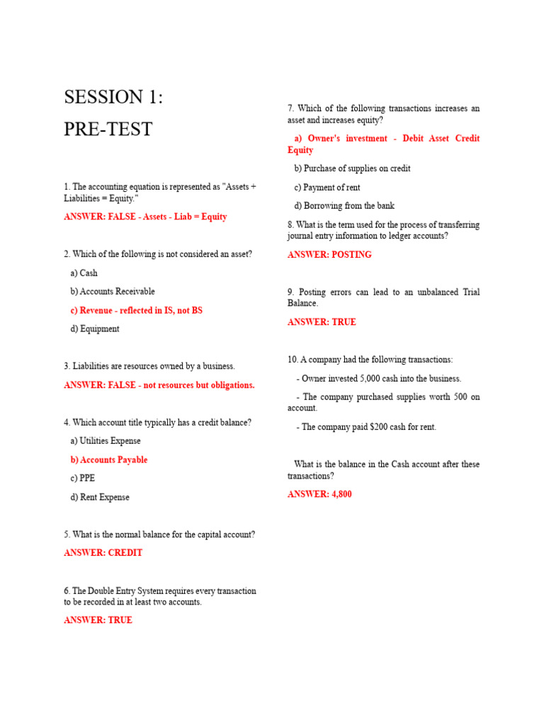 Accounting Basics: Pre-Test & Post-Test | PDF | Debits And Credits | Money
