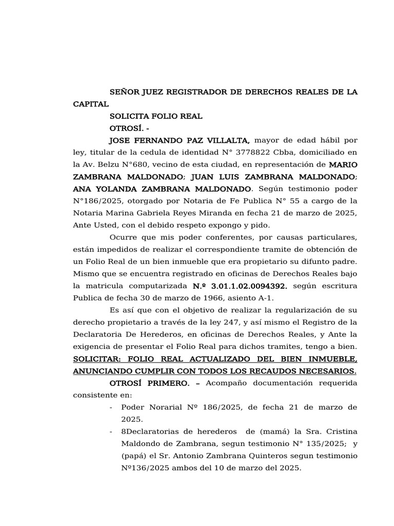 Solicitud de Folio Real Inmueble | PDF