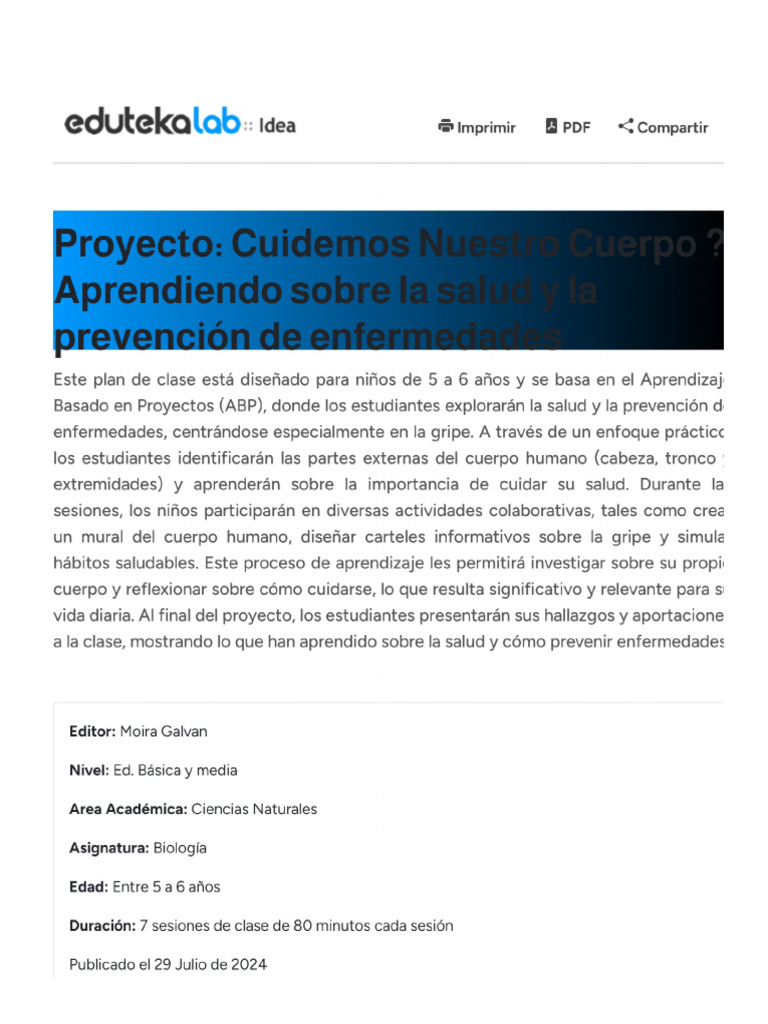 Proyecto - Cuidemos Nuestro Cuerpo - Aprendiendo Sobre La Salud Y La ...