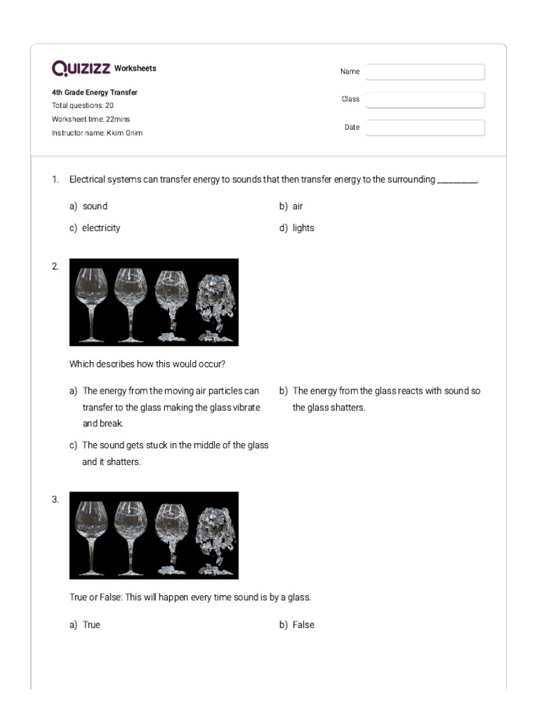 4th Grade Energy Transfer - Quizizz | PDF | Sound | Light