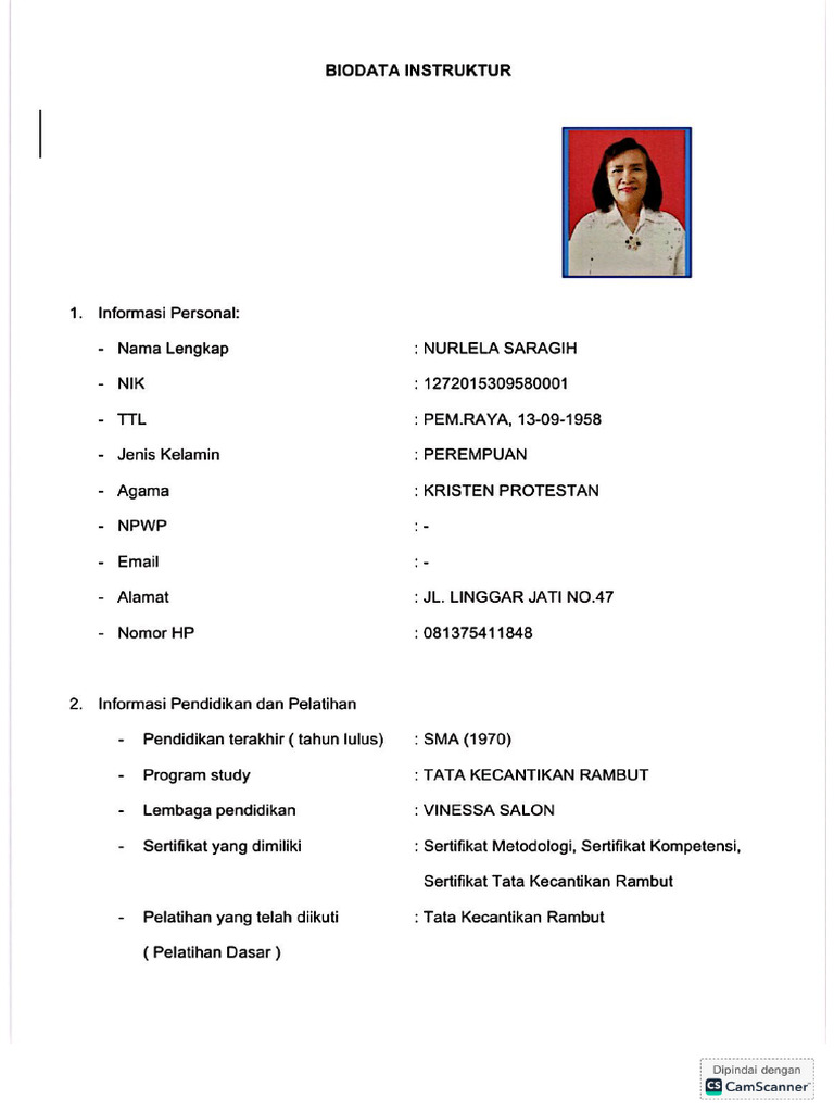 Biodata LPK Vinessa Salon 2025 | PDF
