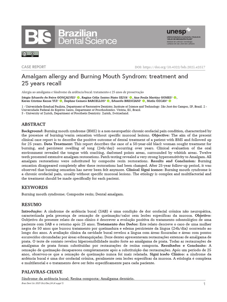 Amalgam Allergy and Burning Mouth Syndrom, Treatment and 25 Years ...
