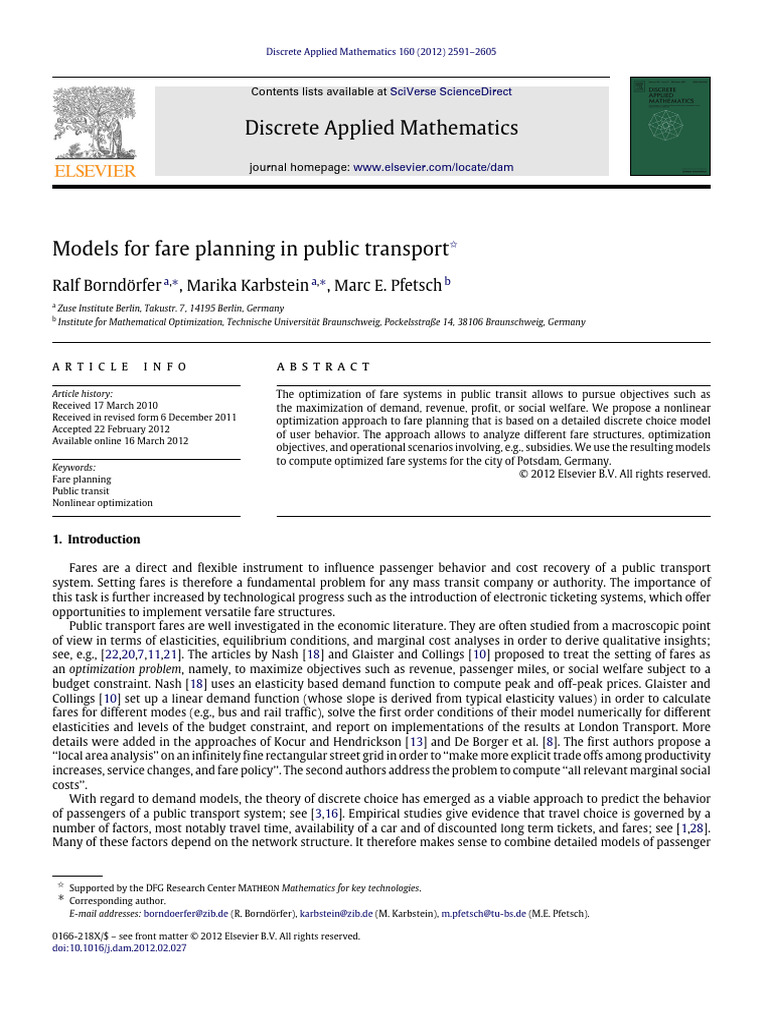 Models For Fare Planning in Public Transport | PDF | Mathematical ...