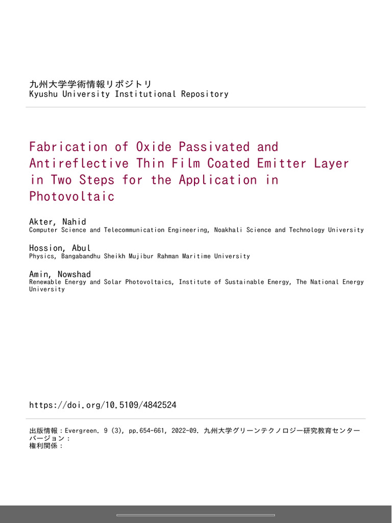 Fabrication of Oxide Passivated and Antireflective Thin Film Coated ...