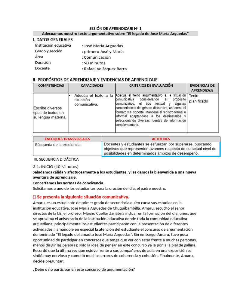Sesion de Aprendizaje 1 | PDF | Evaluación | Cognición