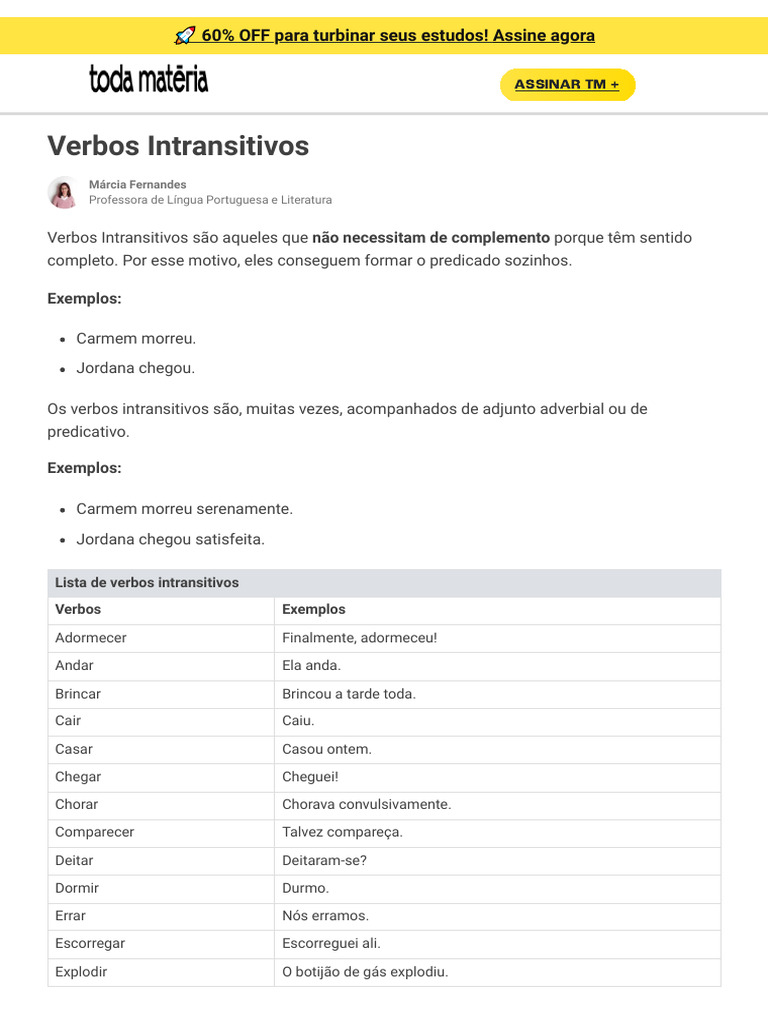 6.5. Verbos Intransitivos - o Que É, Lista, Exemplos e Exercícios ...