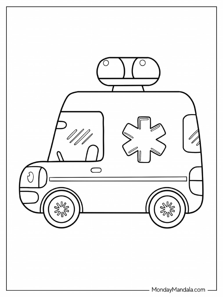 Cute Ambulance Coloring Sheet For Kids | PDF