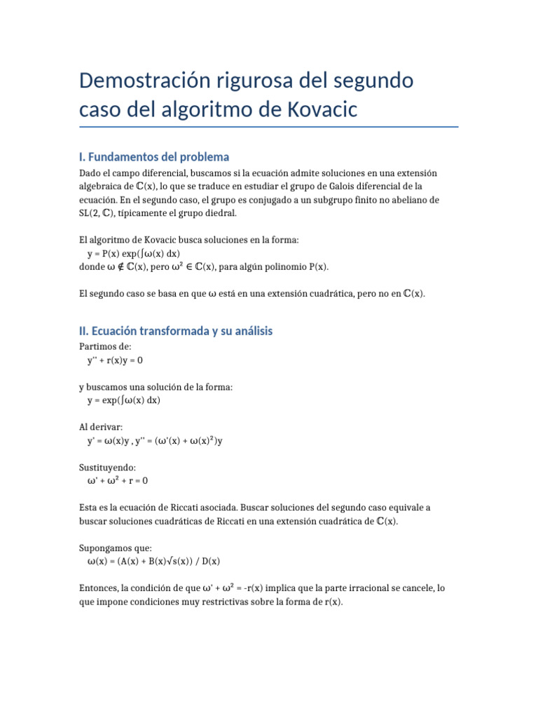 Segundo Caso Kovacic Demostracion | PDF | Ecuaciones | Número complejo