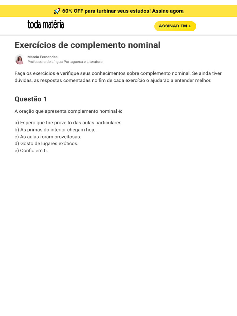 13.8. Exercícios de Complemento Nominal - Toda Matéria | PDF ...