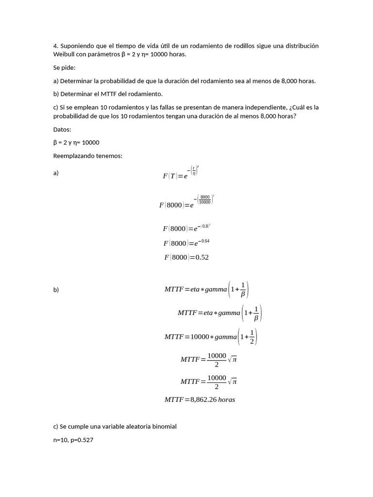 Ejercicios Weibull | PDF | Ingeniería de confiabilidad