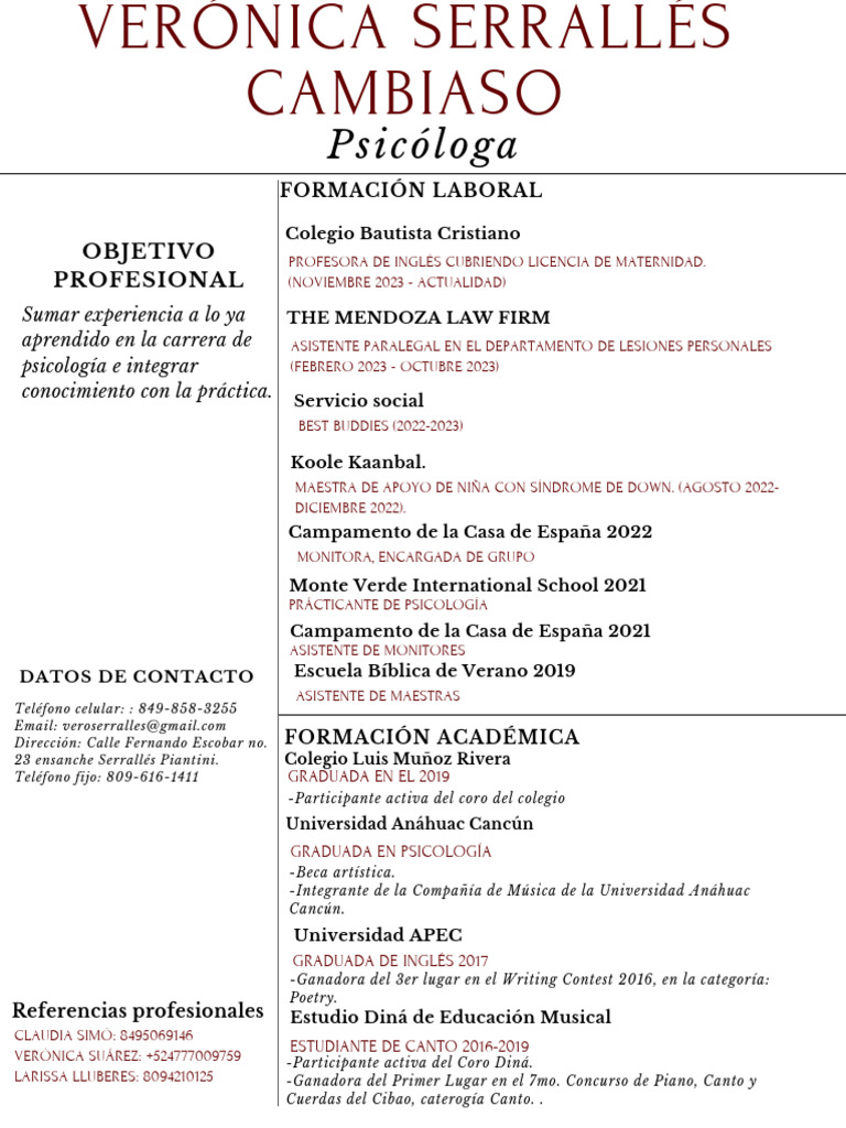 CV Verónica Serrallés Cambiaso Campamentos | PDF