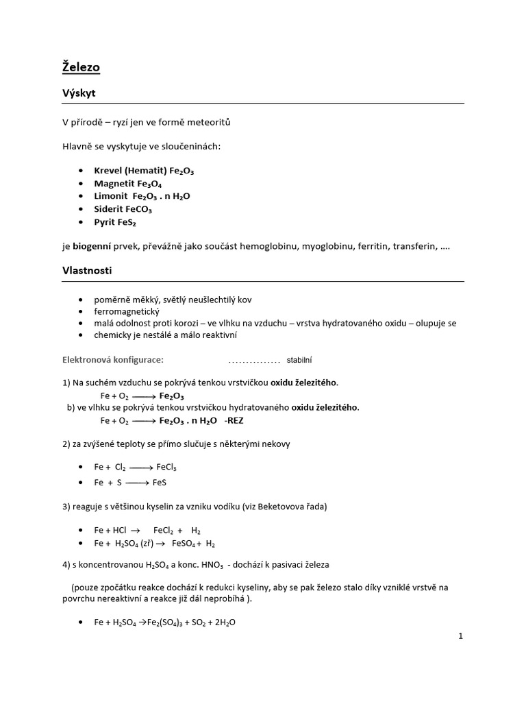 Zelezo Jeho Vlastnosti - Vyklad | PDF