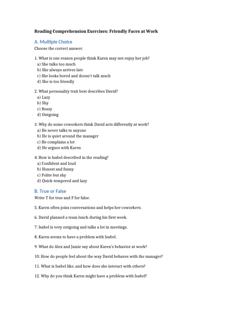 Friendly Faces Reading Exercises | PDF