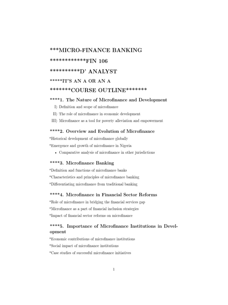 Fin 106 Micro-Finance Banking (A Comprehensive Detailed Summary) | PDF ...