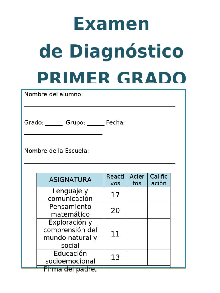 1er Grado - Examen de Diagn Stico (2022-2023) | PDF | Aprendizaje