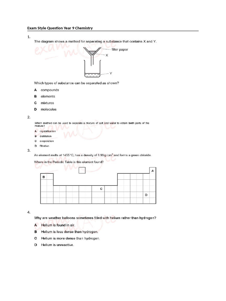 Exam Style Question Year 9 Chemistry | PDF