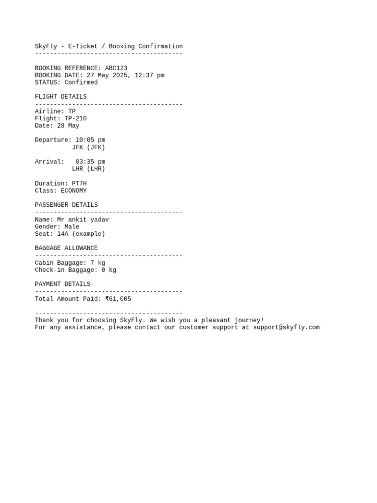 SkyFly_ETicket_ABC123 | PDF