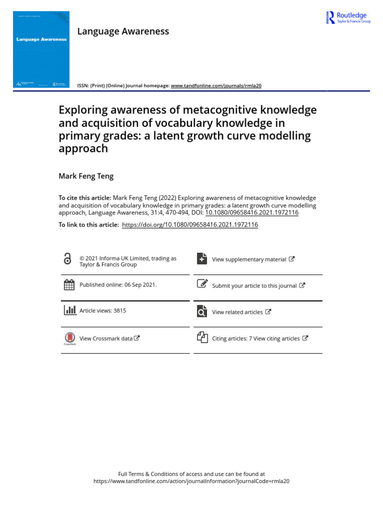 Exploring Awareness of Metacognitive Knowledge and Acquisition of ...