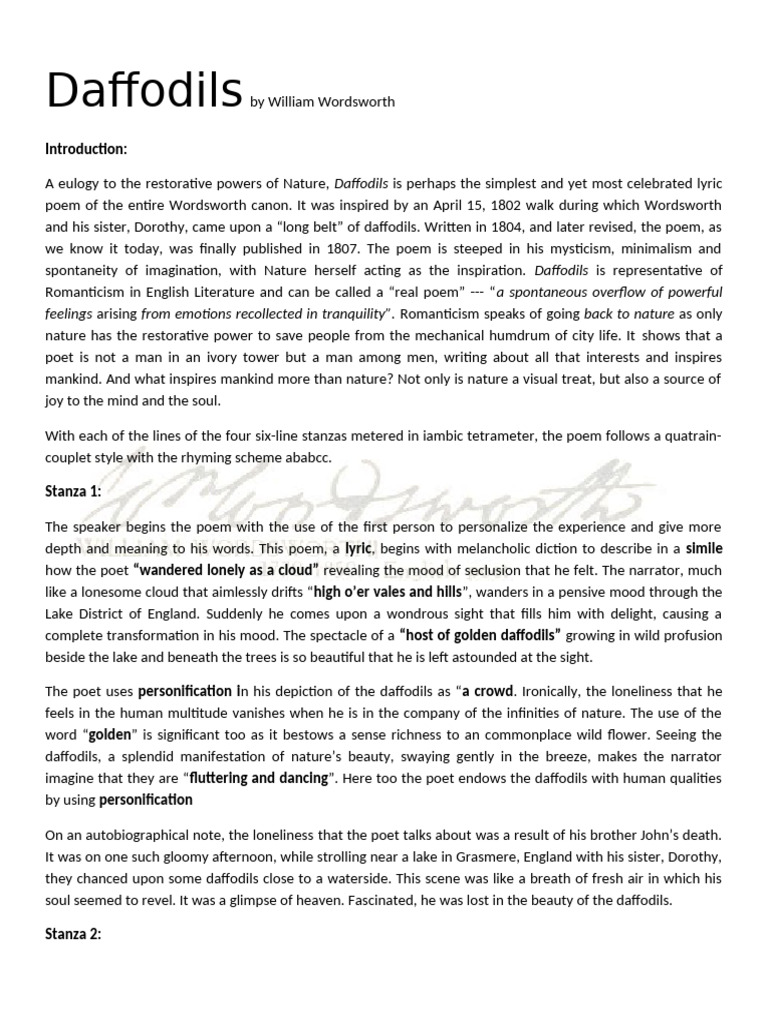 Daffodils by William Wordsworth | PDF | Poetry | William Wordsworth