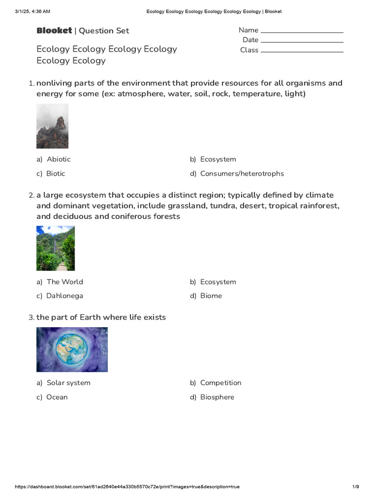 Ecology Concepts for Blooket Quiz | PDF | Ecology | Ecosystem
