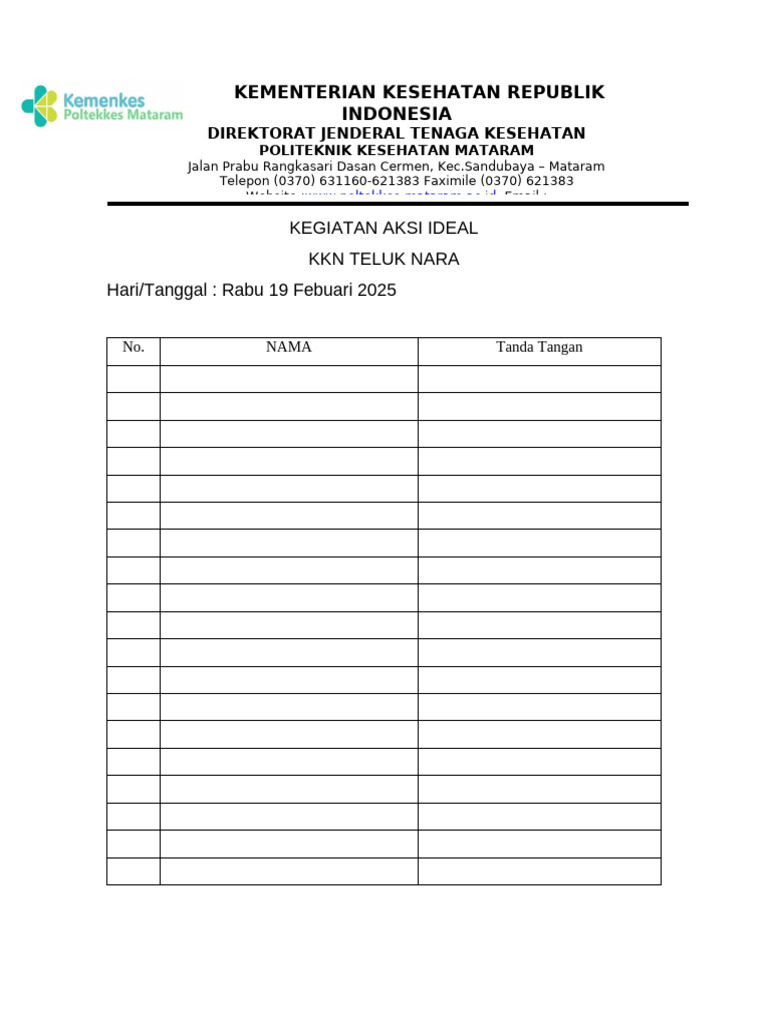Absen Kegiatan KKN Teluk Nara | PDF