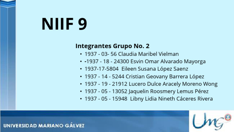 NIIF 9 Presentación Grupo 2 Seccion B Carátula | PDF