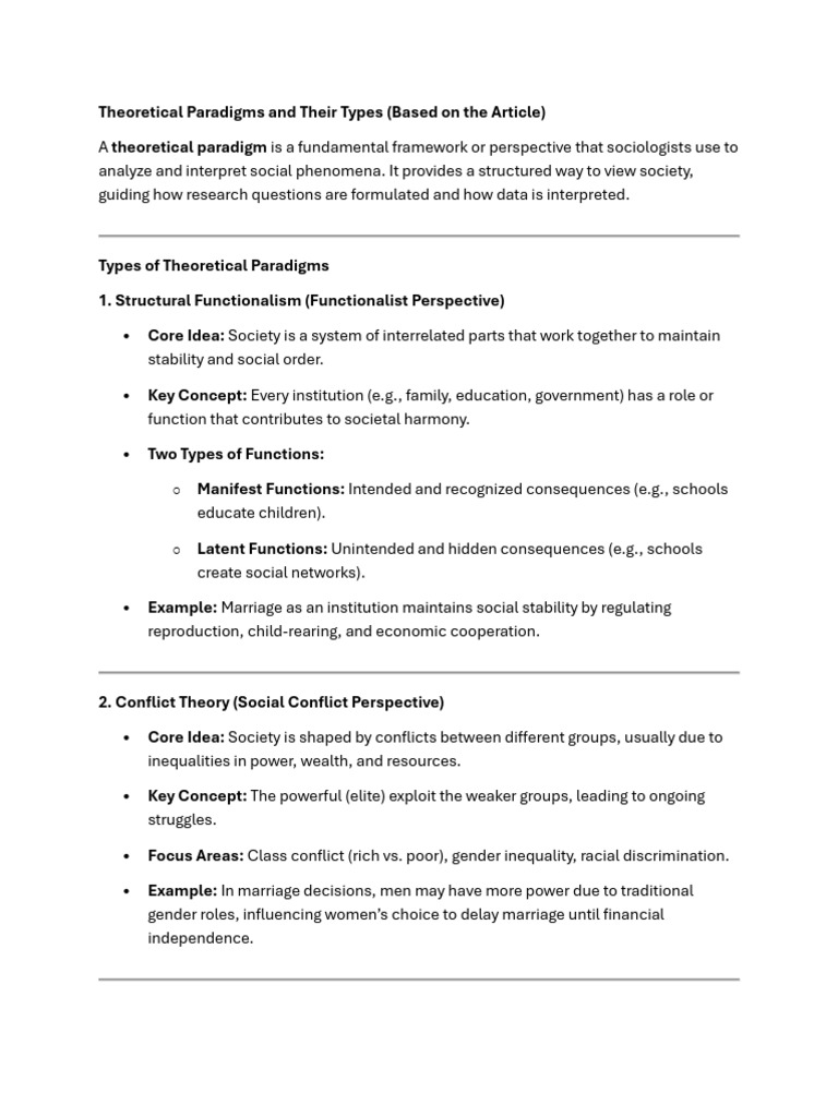 Theoretical Paradigms Explanation | PDF | Society | Sociological Theories
