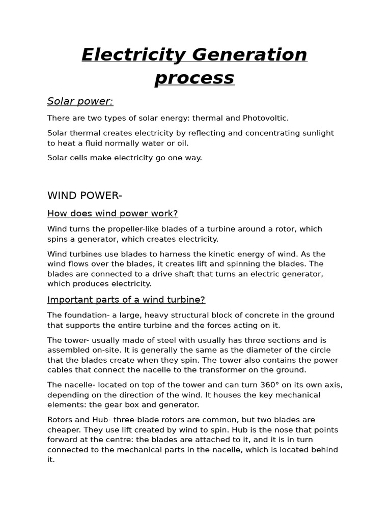 Electricity Generation Process | PDF