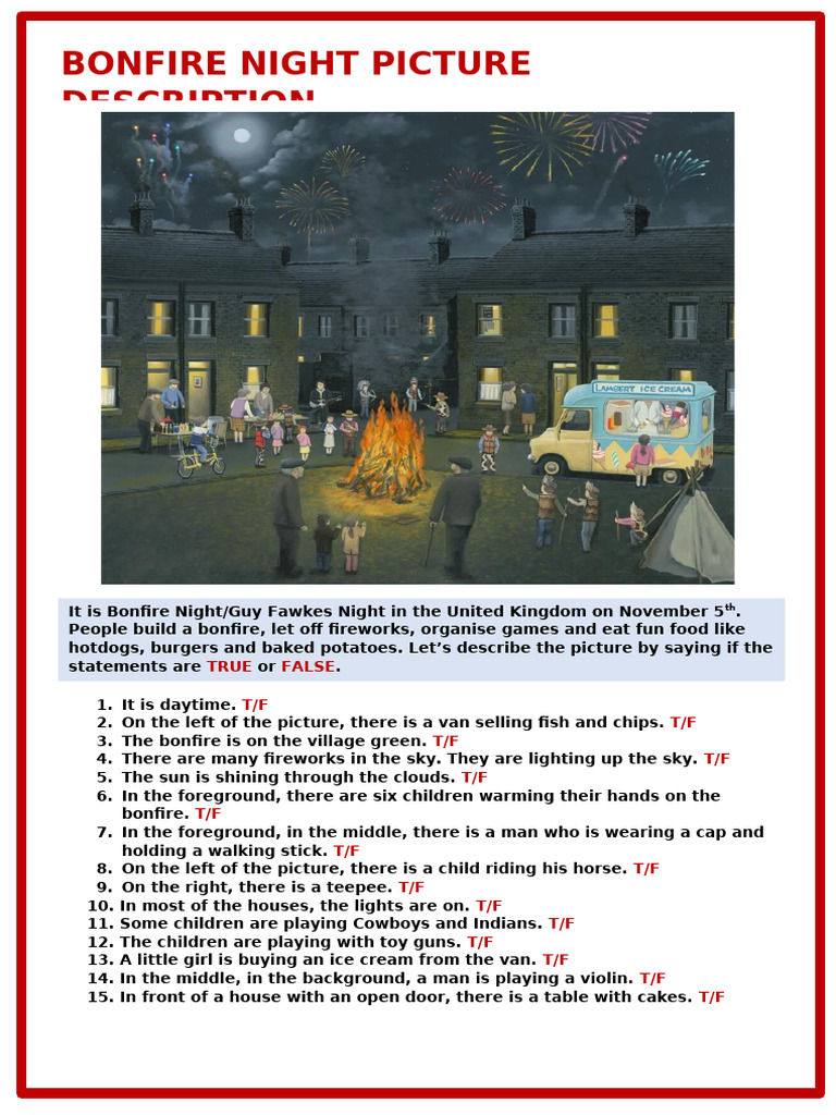 Bonfire Night Picture Description Picture Description Exercises - 146006 | PDF