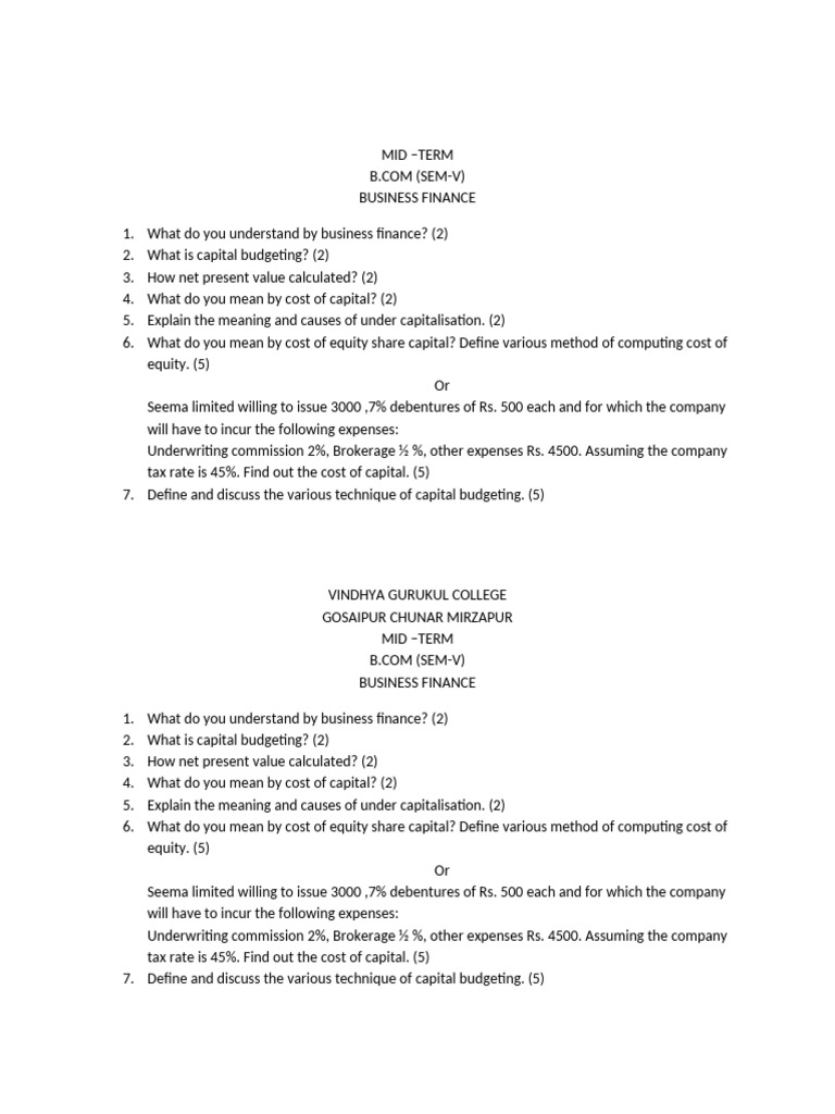 Business Finance Mid Term | PDF