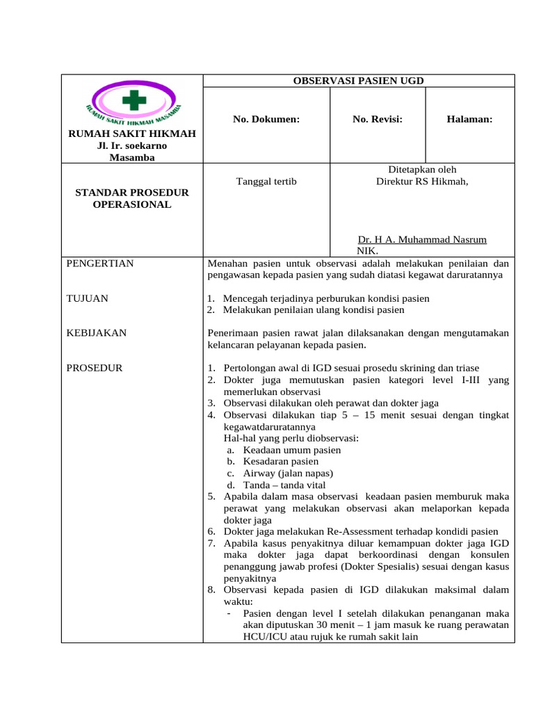 Spo Observasi Pasien Igd | PDF