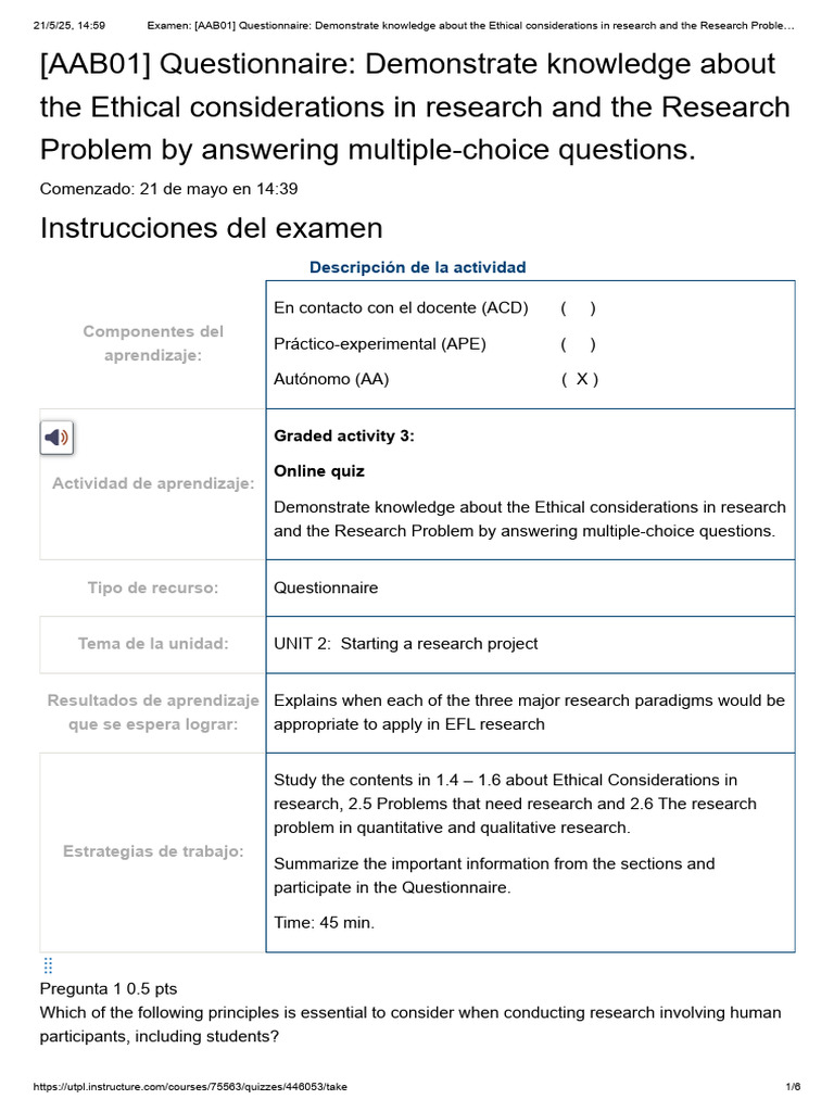 Examen - (AAB01) Questionnaire - Demonstrate Knowledge About The ...