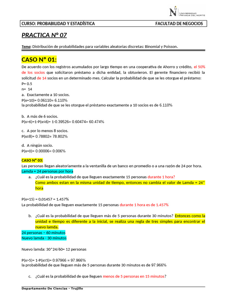 Tamay Lozano, Maira PRACTICA 07 - G2 | PDF | Teoría estadística | Probabilidad