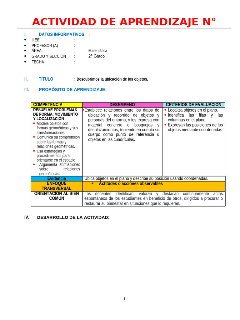 Sesion Descubrimos La Posición de Los Objetos | PDF | Aprendizaje