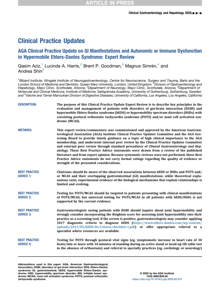 AGA Clinical Practice Update On GI Manifestations and Autonomic or ...