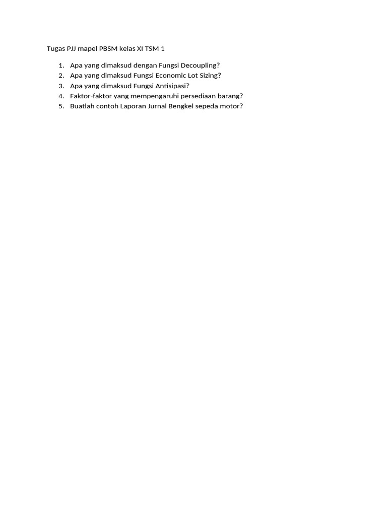 Tugas PJJ Mapel PBSM Kelas XI TSM 1 | PDF
