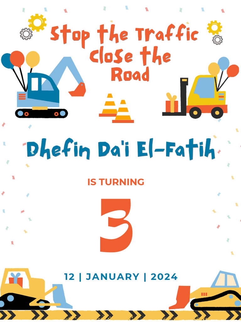 White Yellow Heavy Machinery Truck Kids Birthday Party Invitation ...