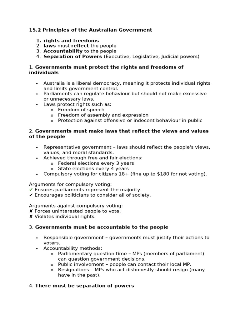 Four Principles of Australian Government | PDF | Separation Of Powers ...